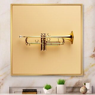 Designart "Gold Trumpet Call Bold Brass" Music Framed Wall Art Living ...