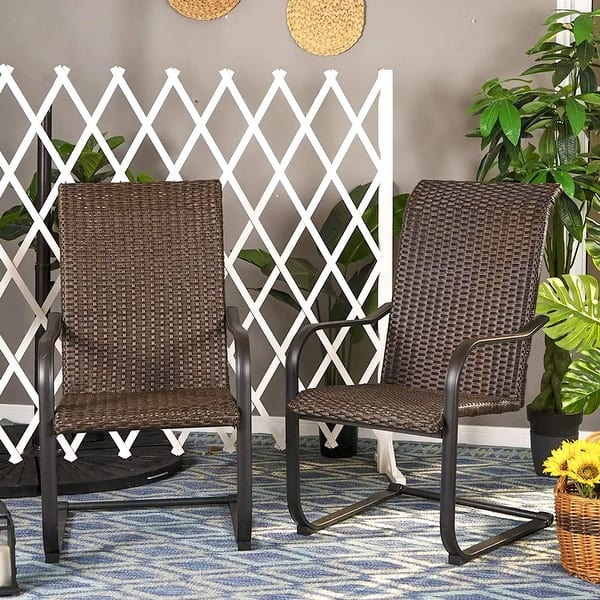 Outdoor Patio C Spring Rattan Chairs Set of 2 Pieces High Back Wicker ...