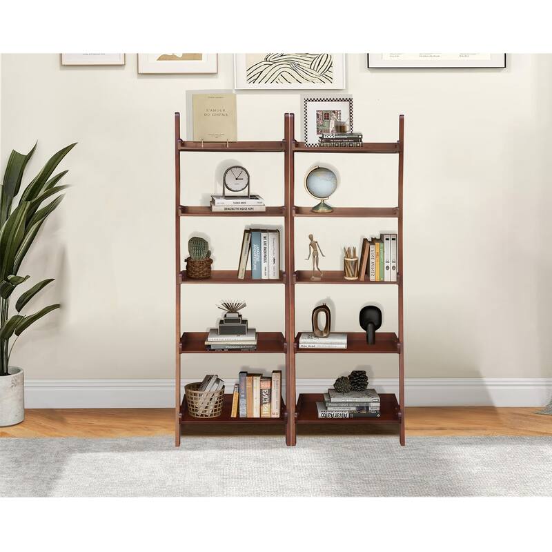 Solid Wood Lean-to 5-tier Shelf Unit Set (Set of 2) - Overstock - 8506870
