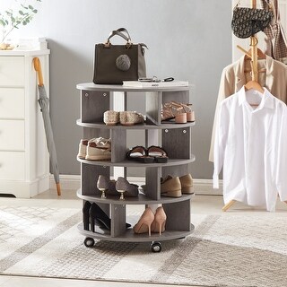 Round Pushable Wooden Shoe Cabinet on Wheels for 16-20 Pairs of Shoes ...