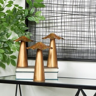 Bronze Metal Mushroom Decorative Sculpture with Textured Tops (Set of 3 ...