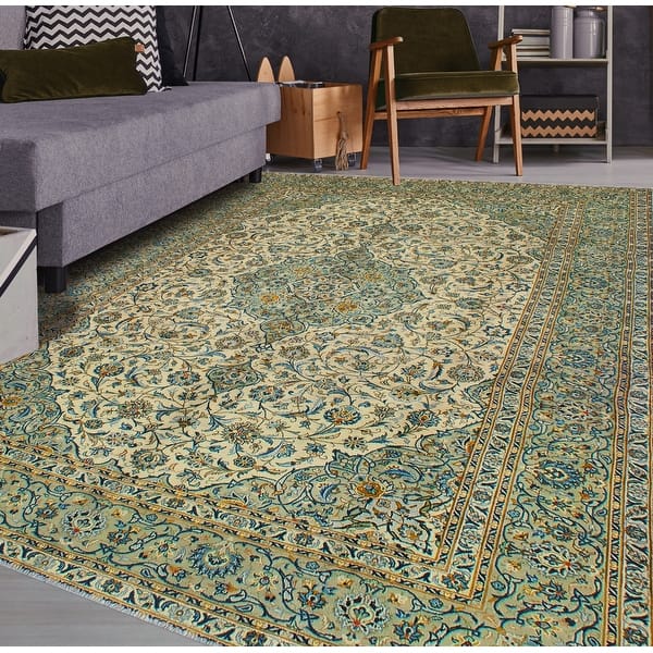 Super Fine Vintage Ghasseda Ivory/Green Rug - 8'5" x 11'5" - Bed Bath ...