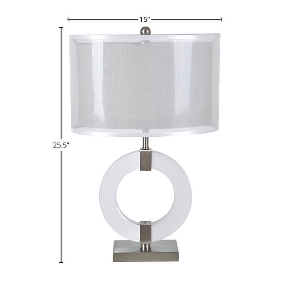 Astrid 3-Way Metal Table Lamp with Gray Linen Shade and Sheer Organza ...