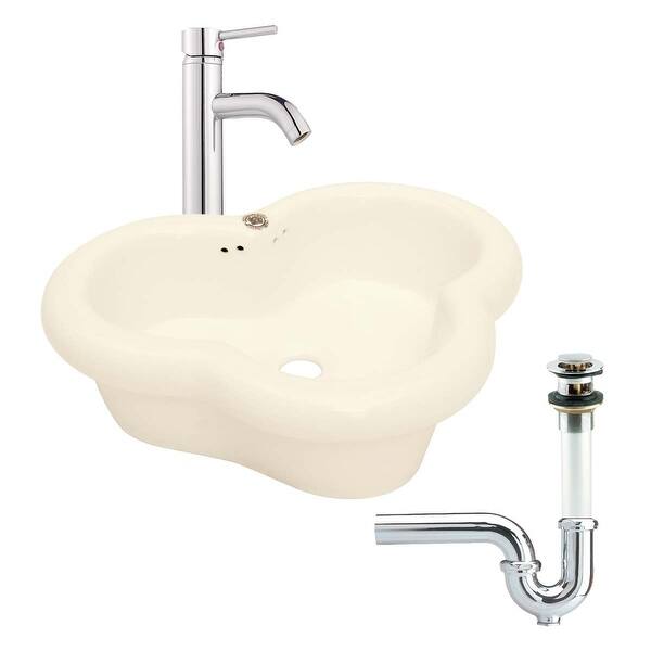 20" W Unique Countertop Vessel Bathroom Sink Biscuit Ceramic Sink With ...
