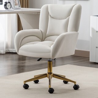 Ivory Velvet 360 Swivel Home Office Single Chair With Gold Metal Base ...