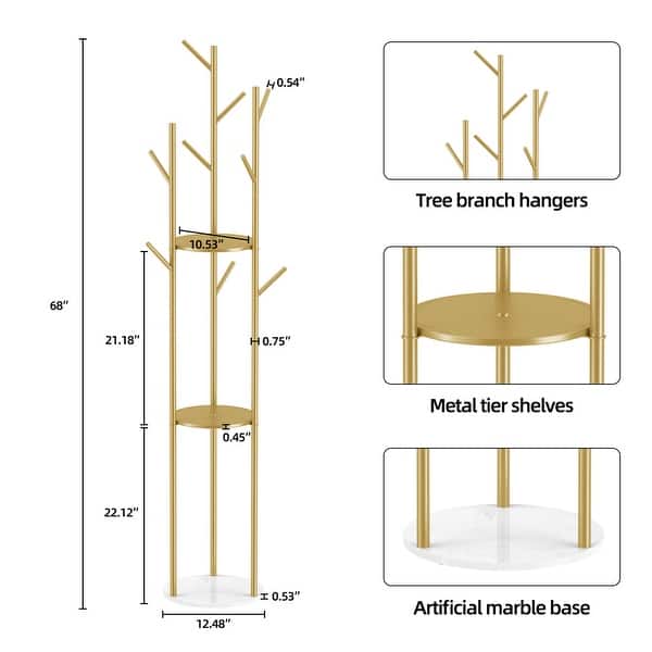 Metal Coat Rack Freestanding Storage Shelves Hooks Enterway Hall Tree ...