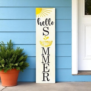 HomeRoots 36" White Yellow And Black Solid Wood Hello Summer Porch Sign ...