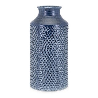 18" Denim Blue Large Textured Ceramic Vase - Bed Bath & Beyond - 22121968