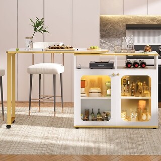 Folding Kitchen Island with Cabinet, Reversible Counter Table with ...