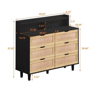 43.31"6 Drawers Rattan Storage Cabinet Rattan Drawer with LED Lights ...