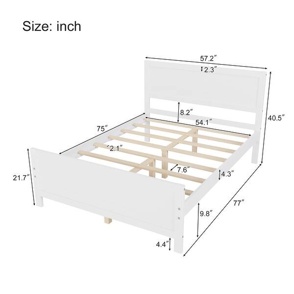 Full Soild Pine Wood Platform Bed Frame with Wood Slat Support - Bed ...