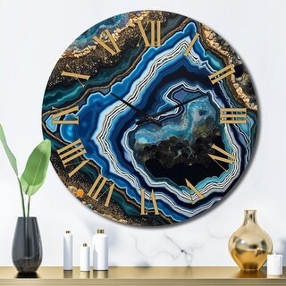 Designart "Teal Gold Geode Gems" Stone Geode Oversized Wall Clock - Bed ...