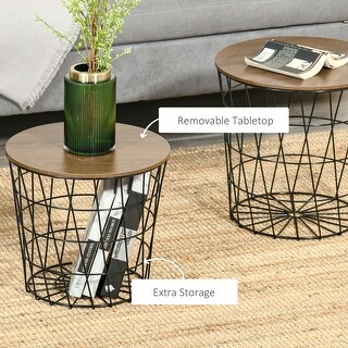 End Tables Set of 2, Nesting Tables with Storage Round Accent Sofa Side ...