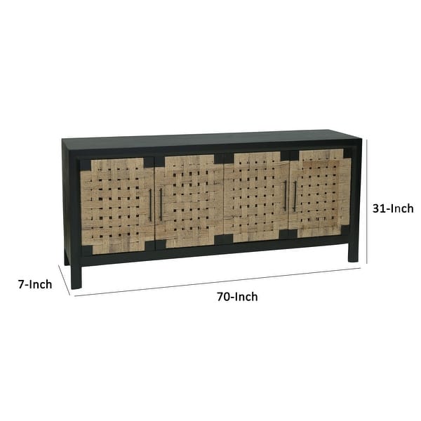 Edda 70 Inch Sideboard Buffet Console, 2 Jute Woven Doors, Black, Brown ...