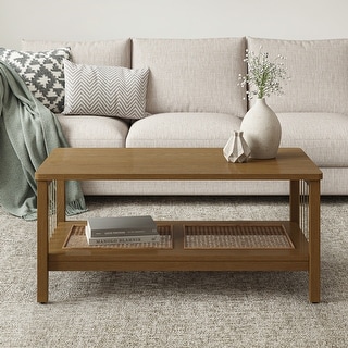 Javiero Mid-century Modern Edge Woven Rope Design Coffee Table with ...