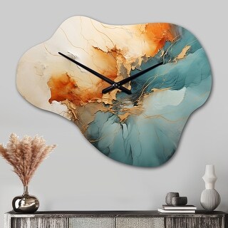 Designart - Teal Orange Bold Energy V - Dams Wall Clock in Asymmetrical ...