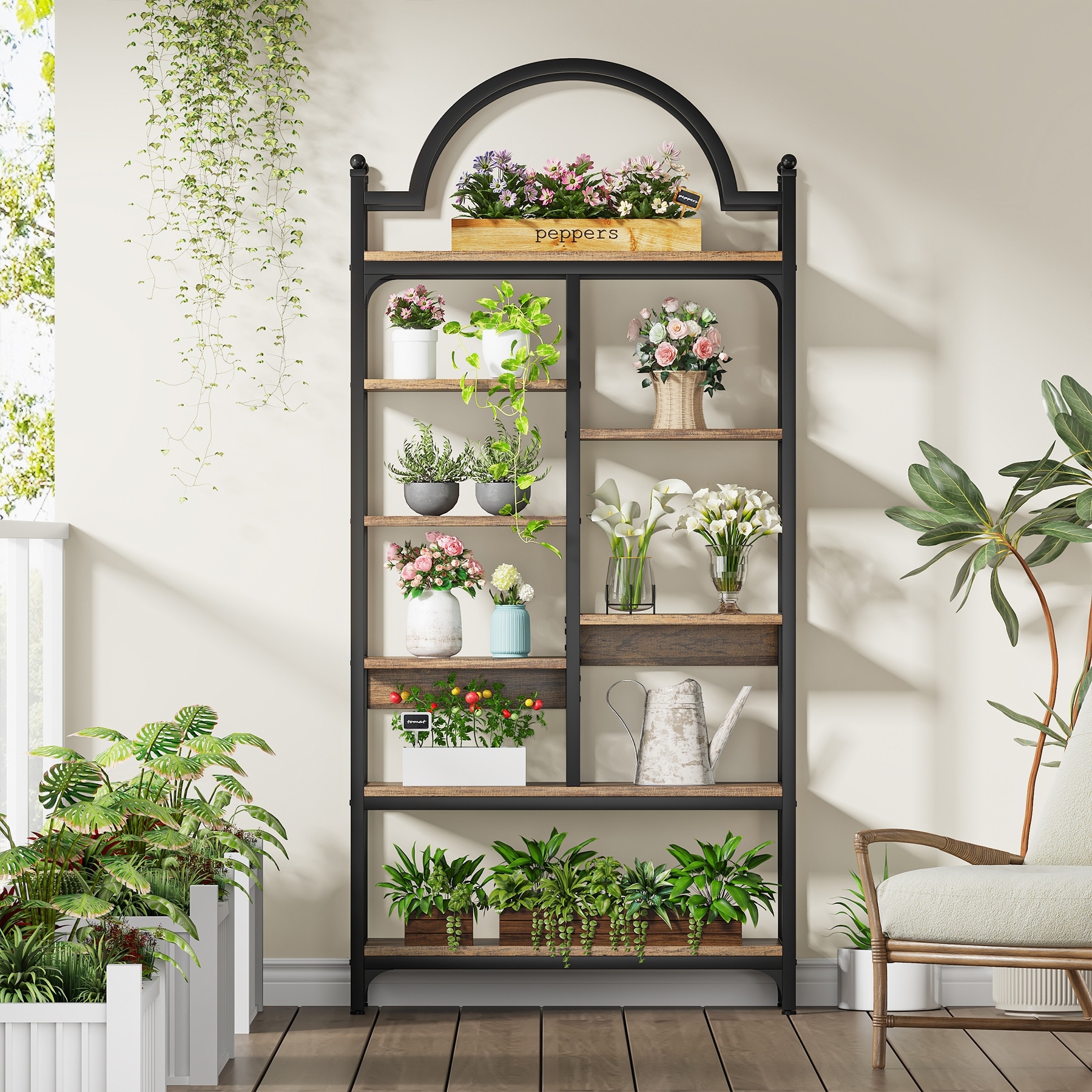 8-Tier Tall Bookshelf, Modern Arched Etagere Bookcase for Living Room ...