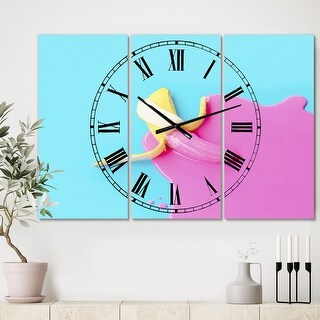 Designart 'Pink And Blue Banana' Large Modern Wall Clock - 3 Panels ...