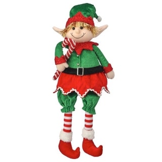 24" Velvet Sitting Gingerbread Elf with Candy Cane Christmas Figure ...