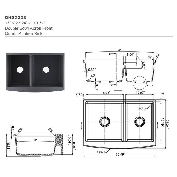 Proox Quartztone Classic Double Bowl Basin Undermount Kitchen Sink ...