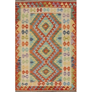 Flatweave Geometric Reversible Kilim Rug Multi-Color Wool Carpet - 3'3 ...