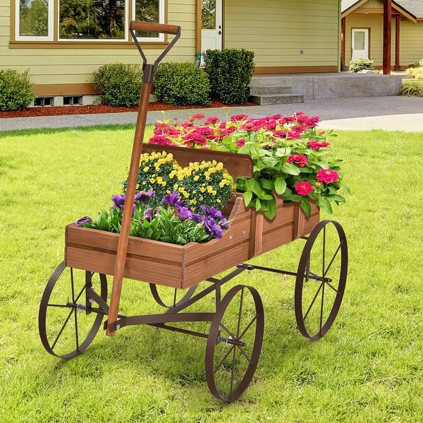 Decorative Garden Planter Small Wagon Cart with Metal Wheels - Bed Bath ...
