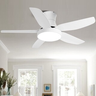 46-inch Fresh White Low Profile LED Ceiling Fan with Light and Remote ...