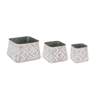 Metal Aztec Box Planter (Set of 3) - 4.5" x 4.5" x 4.25" - Bed Bath ...