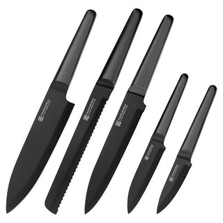 Knife Set, 5Pcs Professional Black Chef's Knife Set, Stainless Steel ...