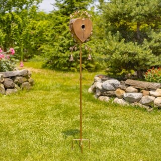 66" Tall Heart-Shaped Iron Birdhouse Garden Stake "Sikha" - 12.75" L x ...