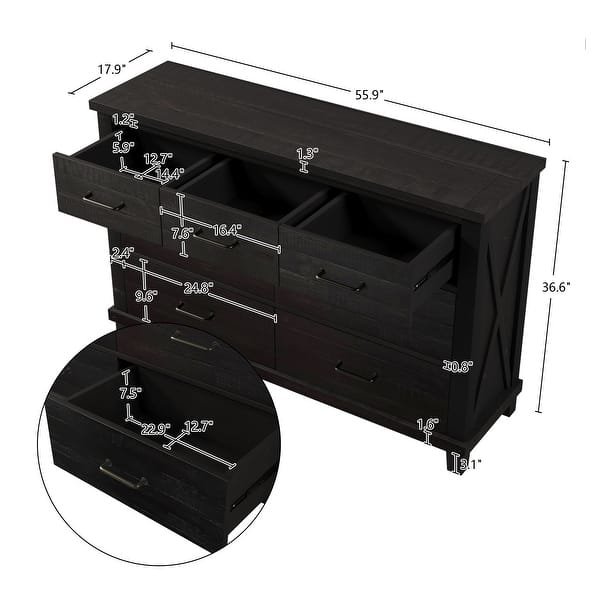 Rustic Farmhouse Style Solid Pine Wood Seven-Drawer Dresser for Living ...