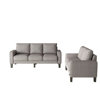 2 Pieces Sofa Set Polyester, Loveseat and 3 Seats Couch with Storage ...