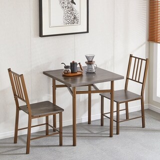 3-Piece Square Wooden Dining Table Set with 4 Legs and 2 Metal Chair ...