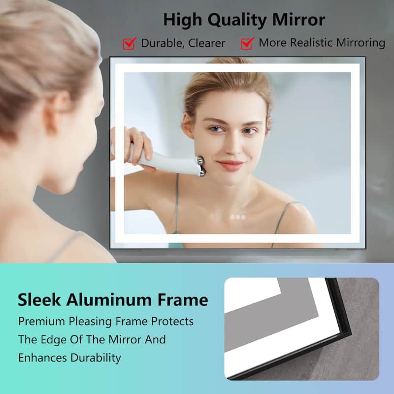 LED Bathroom Mirror,Anti-Fog,Lighted Framed Bathroom Vanity Mirror for ...
