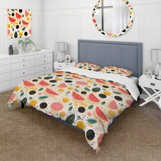 Designart "Midcentury Pastel Fruits Pattern I" Coral Modern Bedding ...