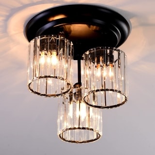 3 light crystal semi flush mount ceiling light black industrial crystal ...