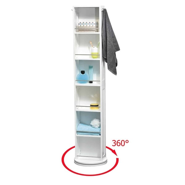 Evideco Swivel Storage Cabinet Organizer Linen Tower with Mirror White