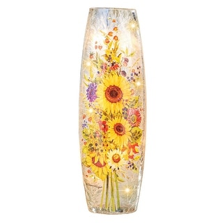 LED Lighted Sunflower Crackled Glass Hurricane Lamp - 3.88 x 11.88 x 3. ...
