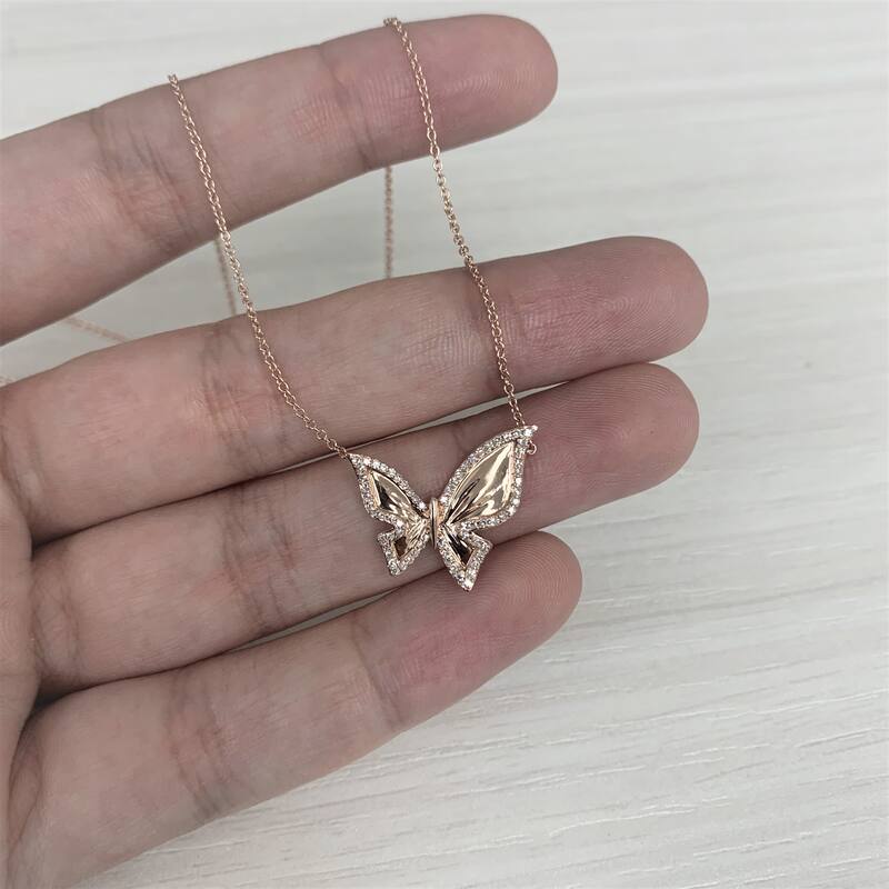 Joelle Collection Diamond Butterfly Necklace 1/6 CTTW 14K Yellow Gold ...