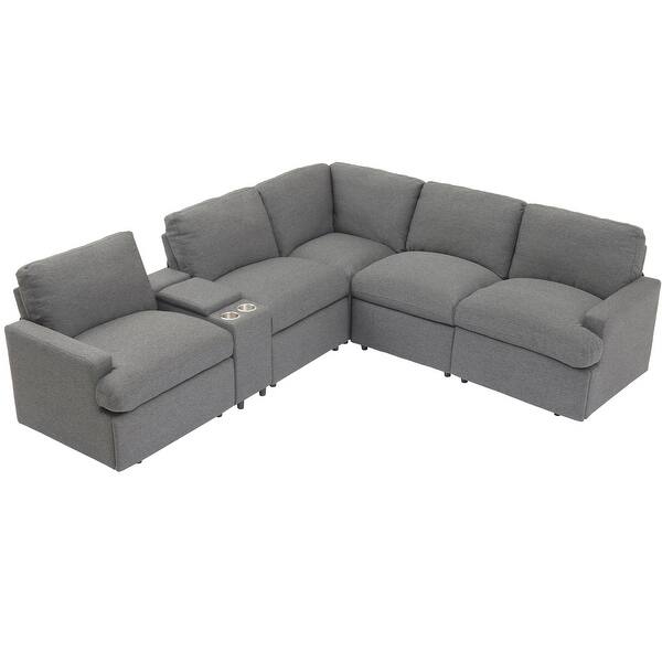 Dark Grey Power Recliner Sofa Sectional Couches Set with Power Socket ...