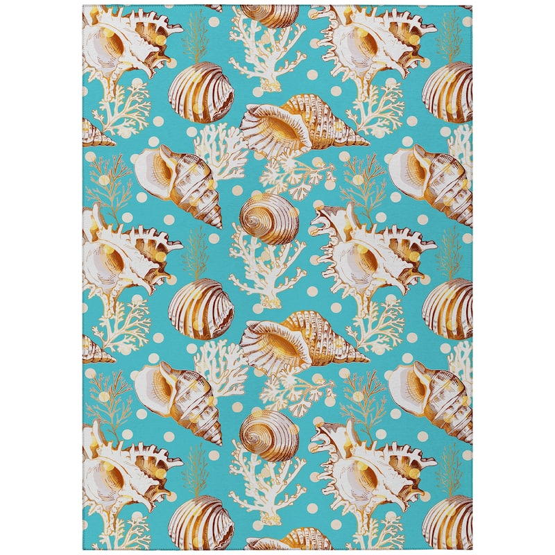 Indoor/ Outdoor Surfside Starfish Shells Washable Rug New - Overstock ...