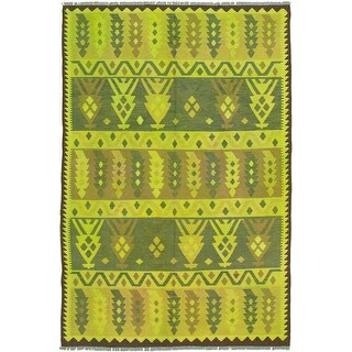 ECARPETGALLERY Flat-weave Color Transition Light Green Wool Kilim - 6'3 ...