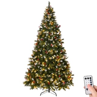 7.5FT Pre-Lit Green Snow Tipped Christmas Tree 1368 Branches - 51" x 90 ...