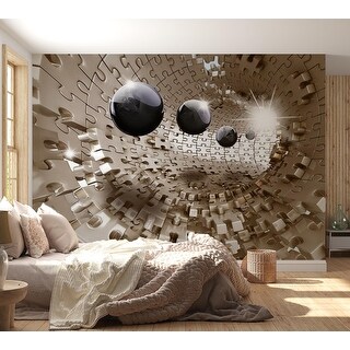3D Illusion Non-pasted Wallpaper Wall Mural - Golden Jigsaw - Bed Bath ...