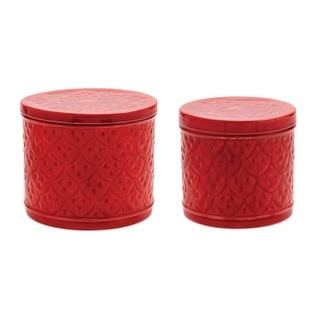 Red Metal Container with Lid (Set of 2) - Bed Bath & Beyond - 42887258