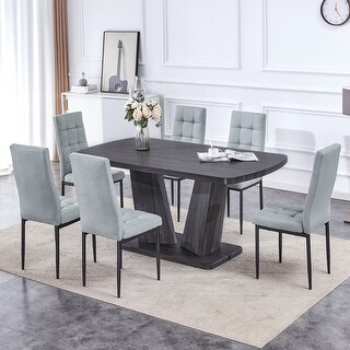 7 Piece Dining Table Set,V-shaped Table Legs with Table and Dining ...