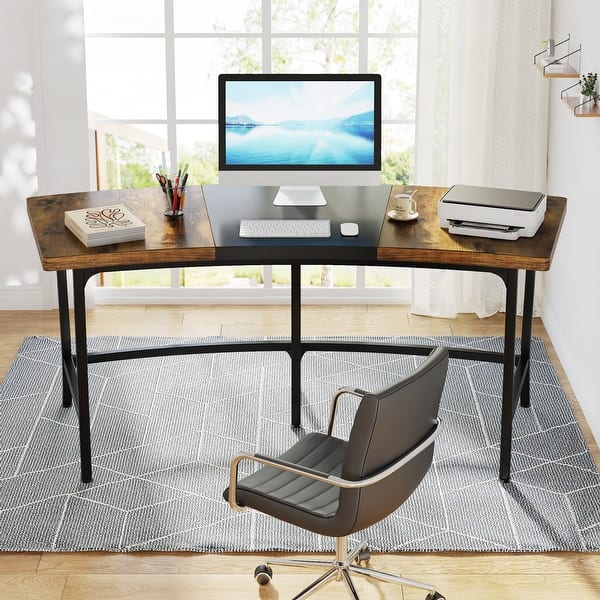 71 Inch Large Curved Executive Desk, Industrial Office Desk - Bed Bath ...