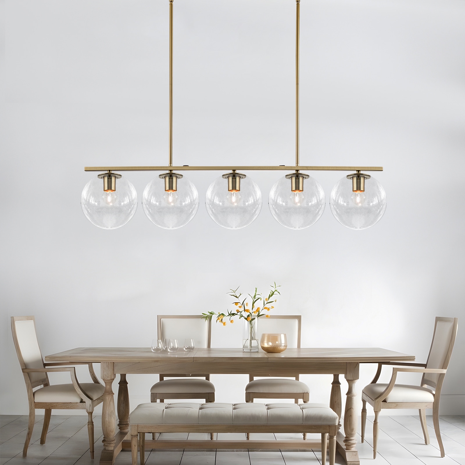 Modern 5-Light Black Gold Linear Chandelier Clear Glass Kitchen Island ...