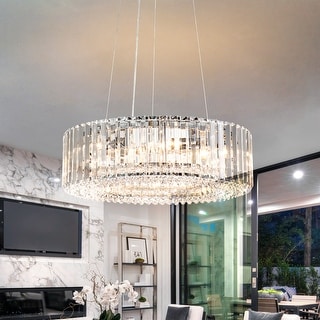 Chrome 3-Light Globe Orb Chandelier with Crystal Lined Cylinder - Bed ...