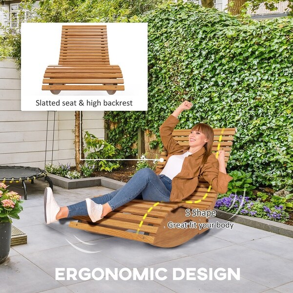 S shaped Wooden Rocking Chair Hollow Chaise Lounge Patio Recliner Chair with Slatted Seat and High Back Single Chaise Bed Bath Beyond 40358592